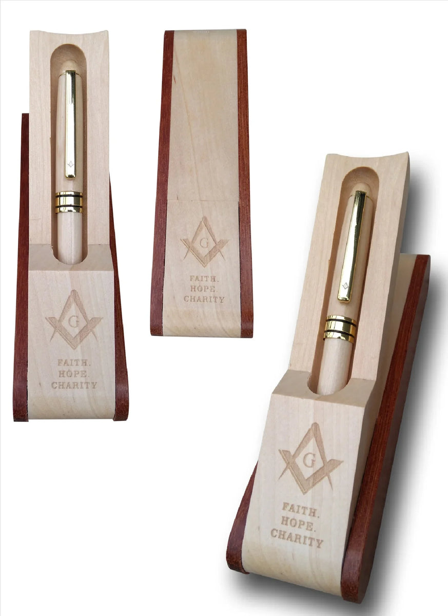 Wooden Masonic Pen with Engraved Wooden Box – Regalia Lodge